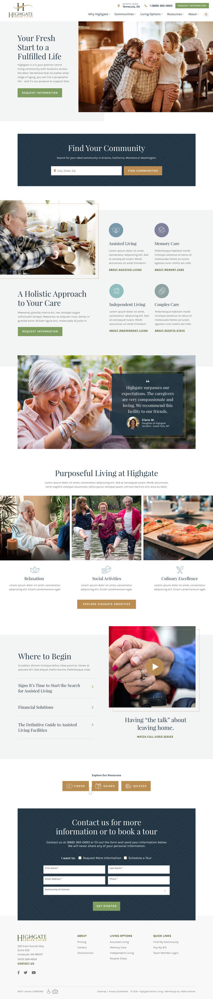 Highgate Senior Living Website Design : efelle creative, Seattle, WA