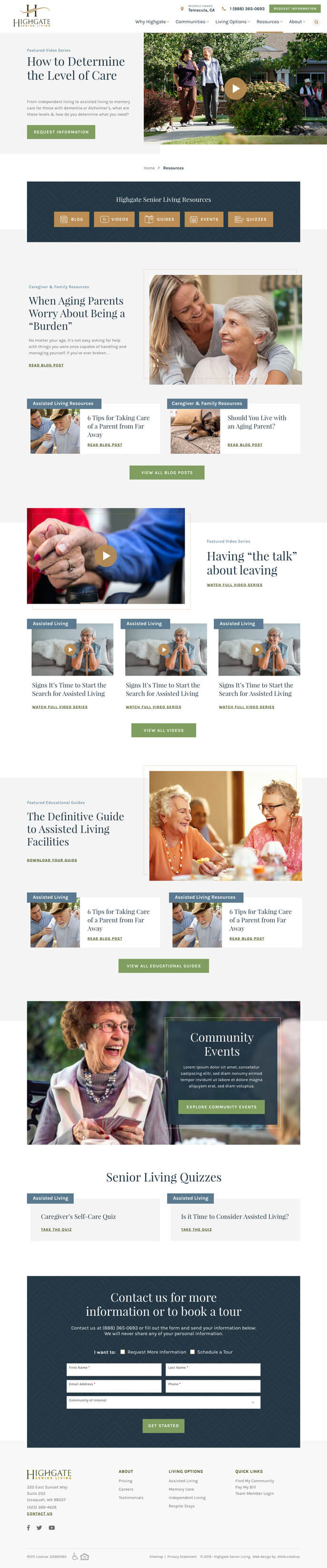 Highgate Senior Living Website Design : efelle creative, Seattle, WA
